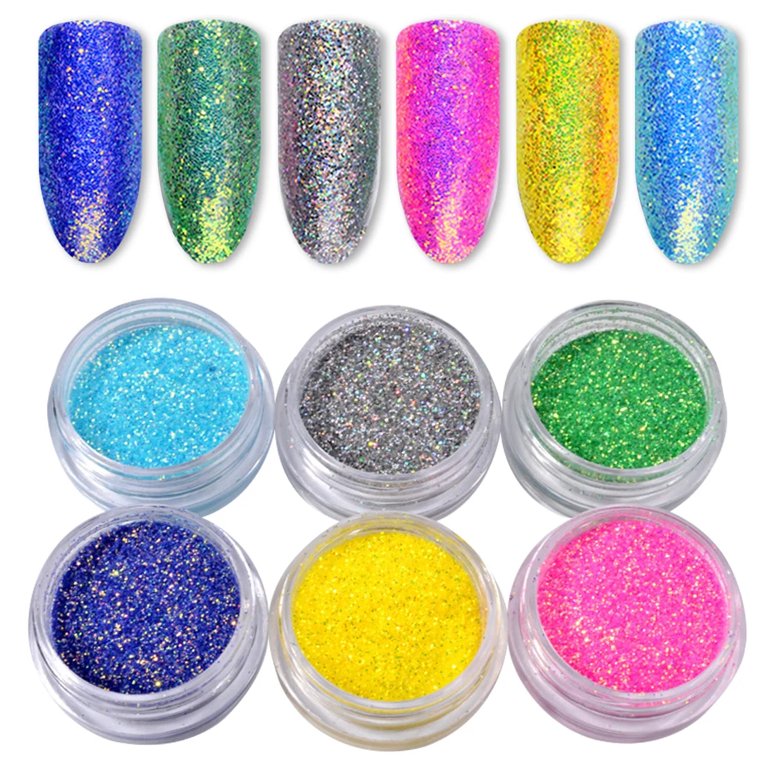 6pcs Set Shiny Nail Glitter Gorgeous Mermaid Nail Powder Dust