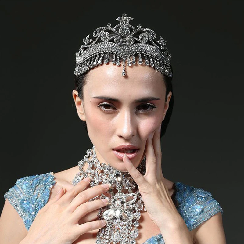 Luxury Crystal Bride Forehead Hair Jewelry Bridal Rhinestone Tassels ...