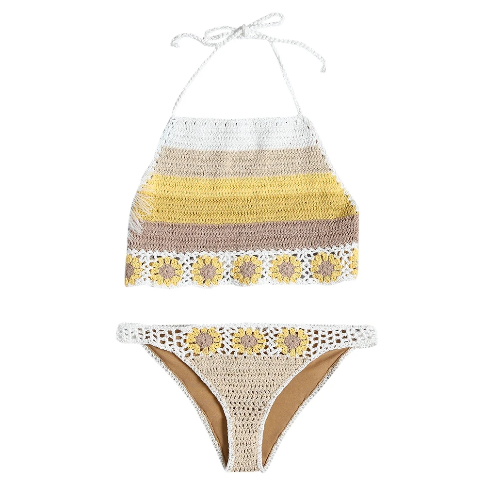 2018 Flower knitting Swimsuit Crochet Bikini Bohemia Style High Neck ...