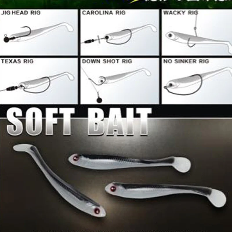 Fishing Soft Lure T Tails Bait Fish Jighead Texas Wacky Rig Attraction ...