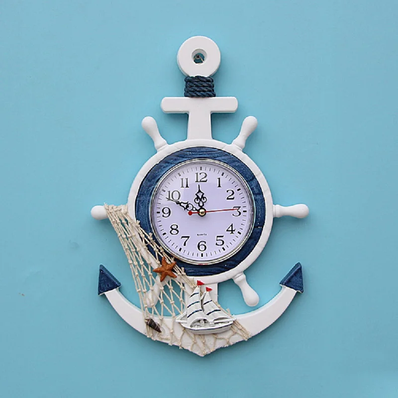 1pcs Wooden Wall Clock Anchor Shape Silent Quartz Watch Creative ...