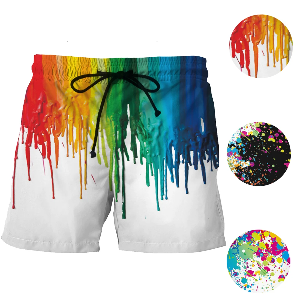 Colorful Ink Splash Painting Board Shorts Mens Mesh Short Pants ...