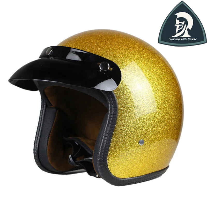 2016 Brand Gold Retro Motorcycle Open Face 3/4 Helmet With Halley ...