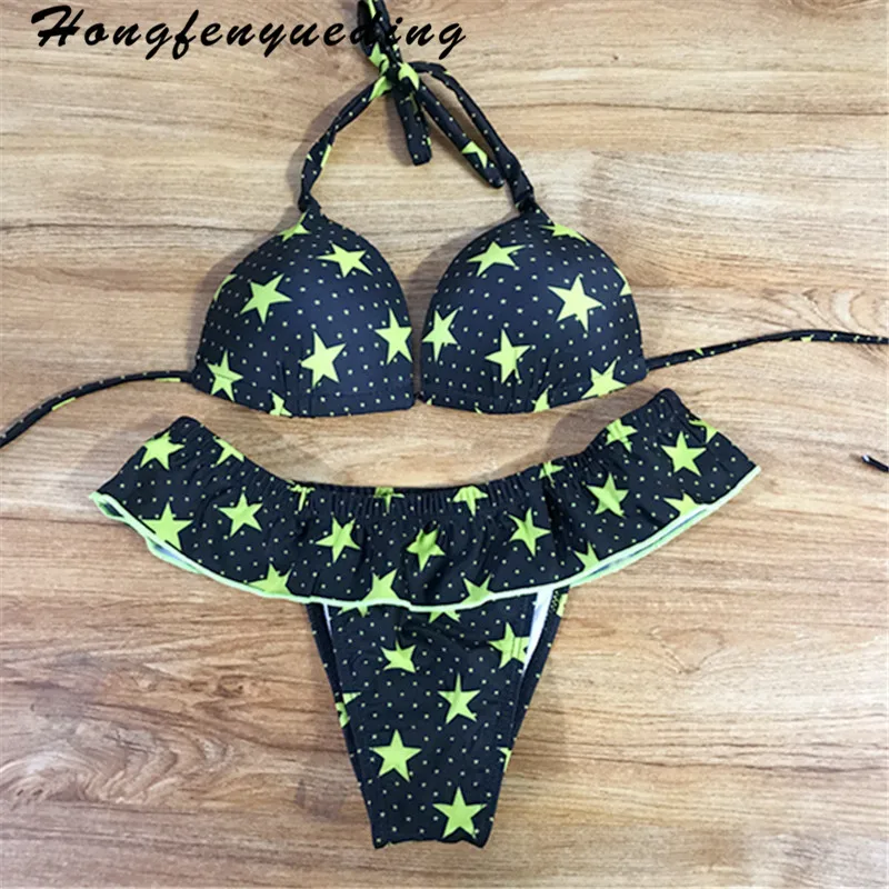 Hongfenyueding Swimsuit Brazilian Bikini Star Thong Micro Bra Sexy