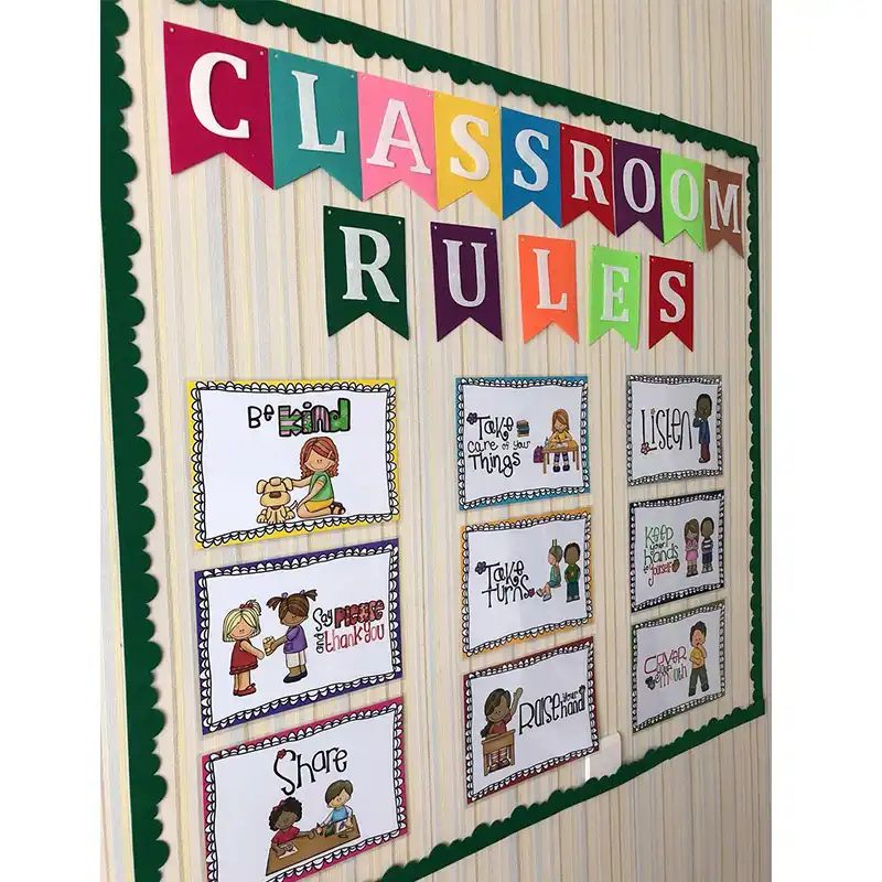 9pcs English Poster Classroom Rules A4 Big Cards Kindergarten Early
