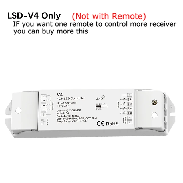 LED Dimmer V4 12V DC 24V 36V 4 Channels Push Dim Switch PWM RF 2.4G ...