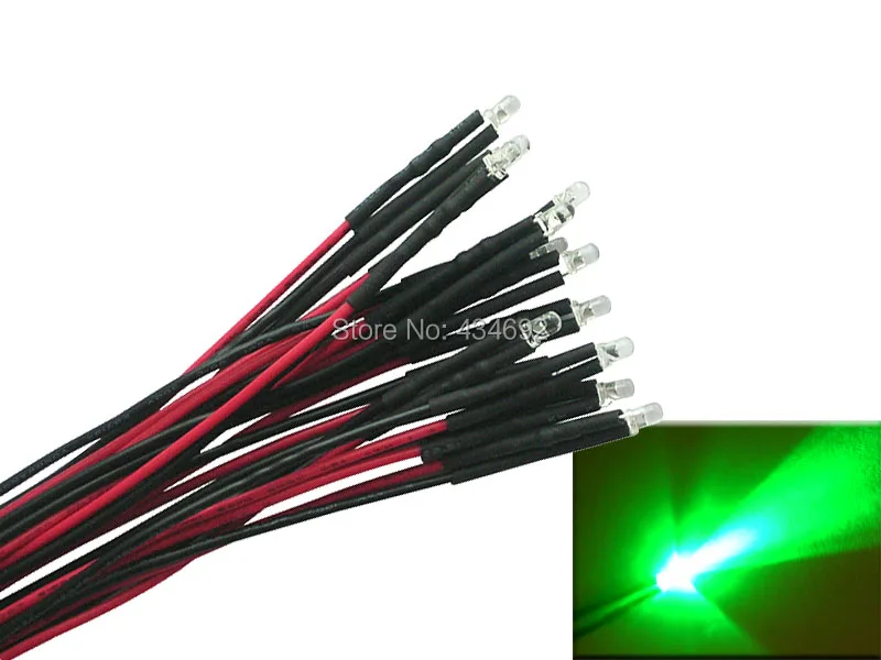 30pcs-3mm-Round-Top-Green-Prewired-led-Pre-Wired-LED-Light-Lamp-Bulb ...
