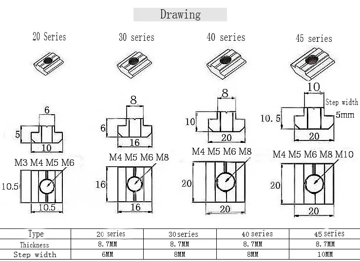 ECROU,30-M4--Écrous En T Pour Profil En Aluminium, 100 Pièces, 30-m4 30-m5 30-m6 30-m8, Écrou ...
