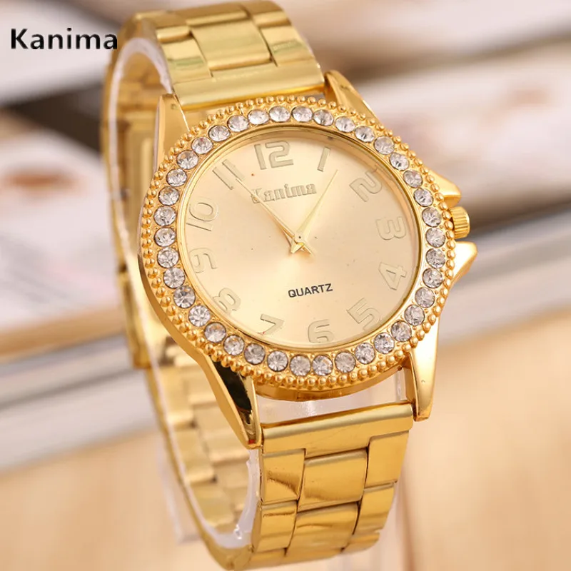 KANIMA Casual Gold Bracelet Watch Women Rhinestone Watches Women ...
