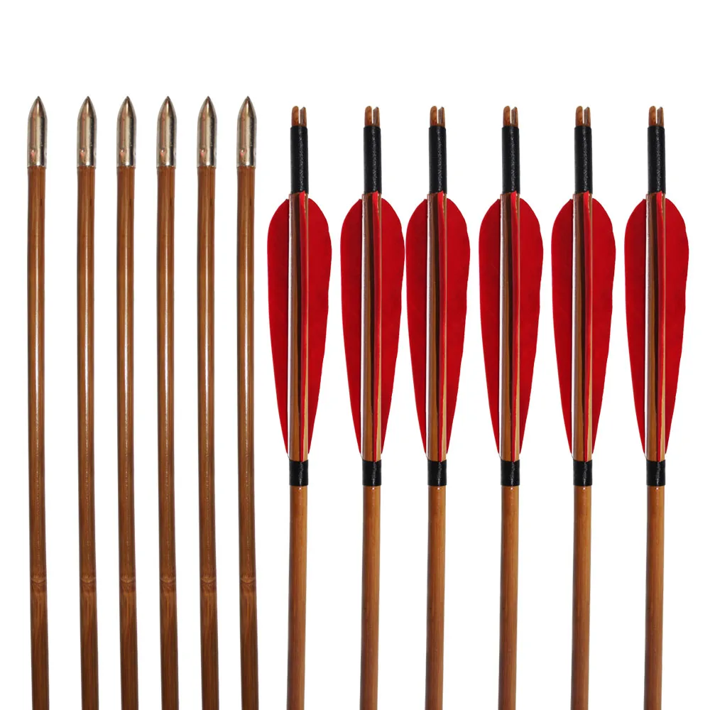 12Pcs Bamboo Shaft Arrows 33" Turkey Feather Traditional Arrow 500Spine ...