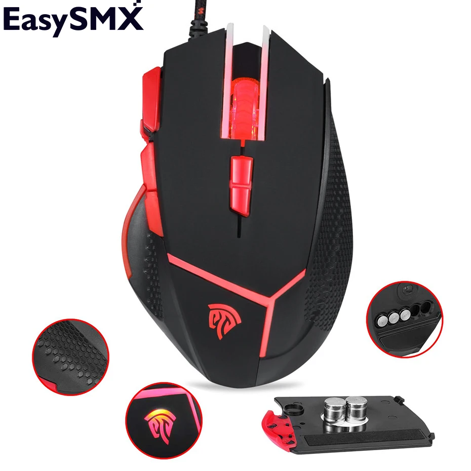 EasySMX Mouse V18 Gaming Mouse 4000 DPI with LED Light 9 Buttons Fire ...