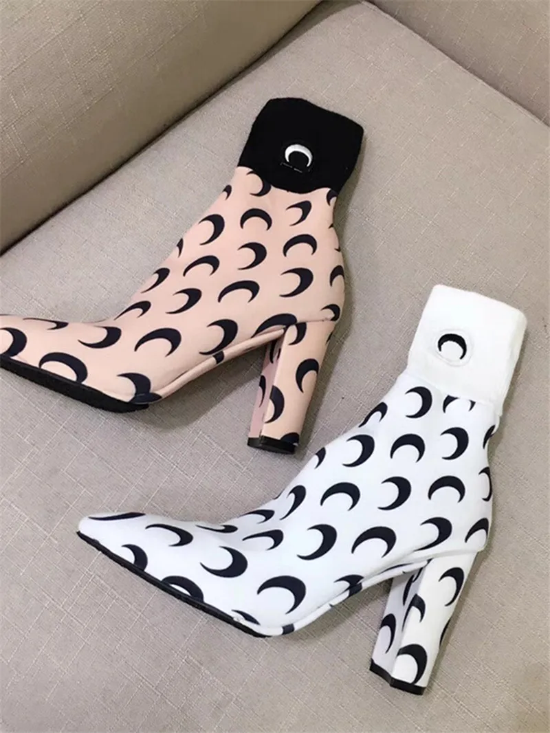White Pink Women Boots Stretch Fabrics Mid Calf Boots Spring Autumn