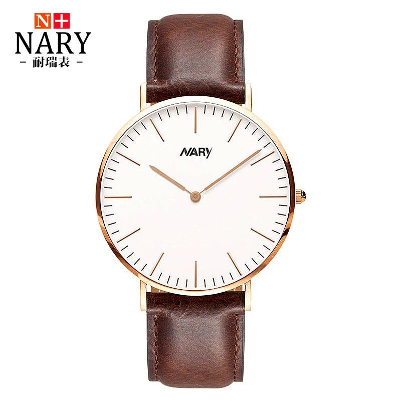 NARY Simple Elegant Brand Quartz Lover Watch High Quality Leather Men ...