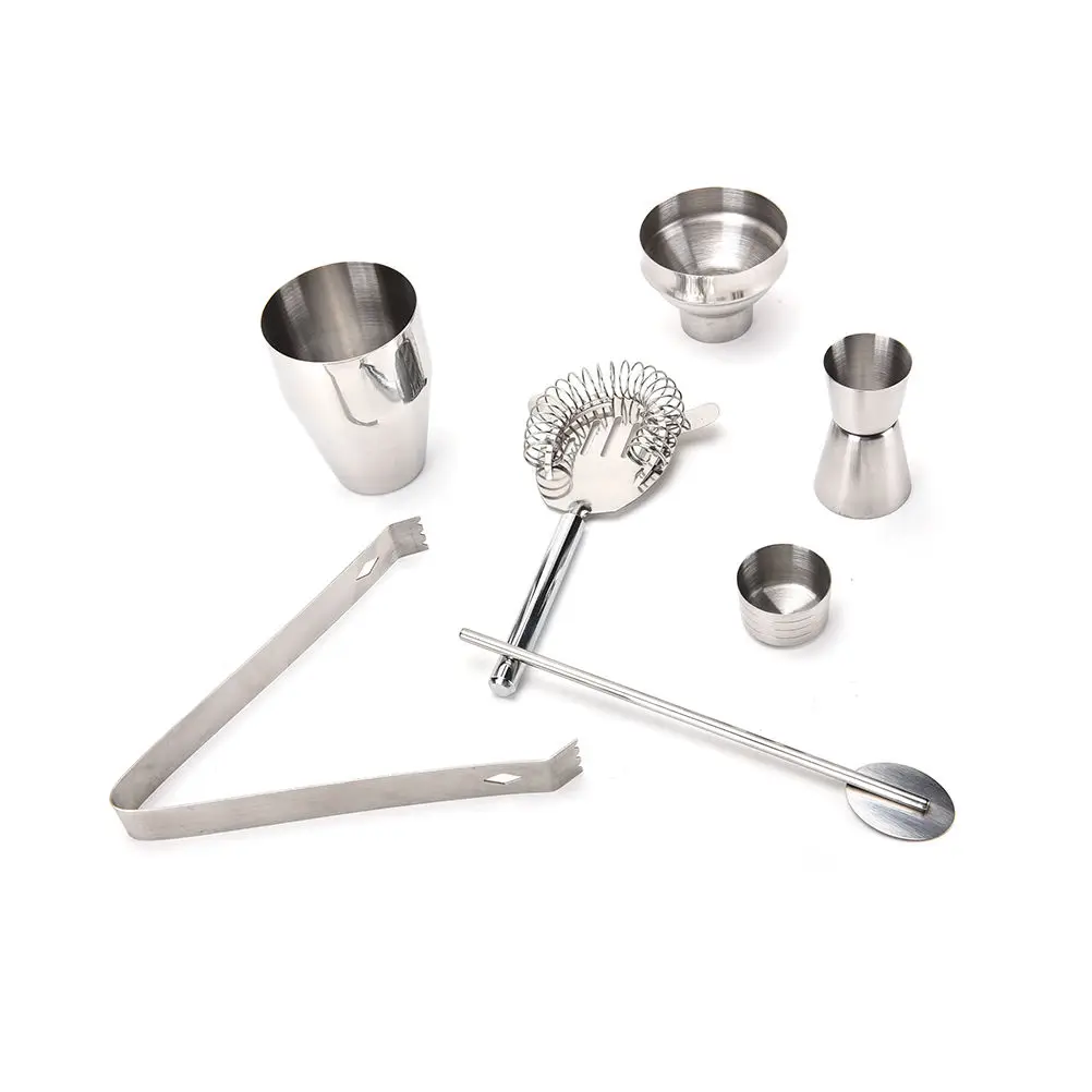 New 5pcsset Stainless Steel Cocktail Shaker Jigger Mixer Ice Strainer Clip Spoon Bar Set Hot