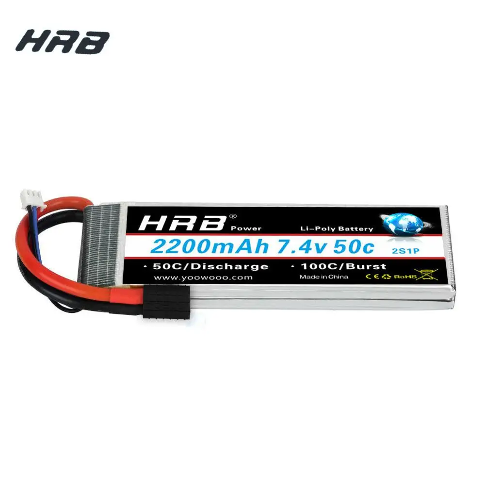 1/2pcs Hrb Lipo 2s Battery 7.4v 2200mah 50c Rc Battery Drone Akku Trx Xt60 T Dean For Traxxas 1: ...