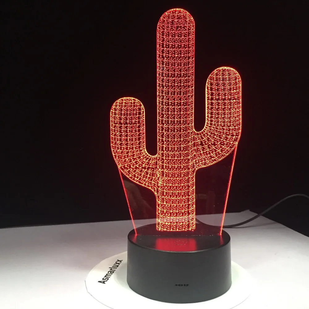 Cute Cactus Shape 3D Color LED Night Light 7 Color Changing Usb Desk ...