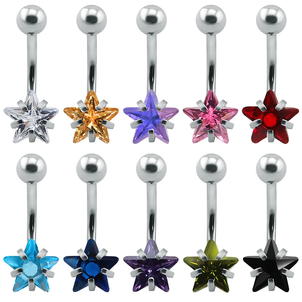 Star Crystal Rhinestone Belly Navel Button Colorful Navel Piercing Belly Button Ring Stainless