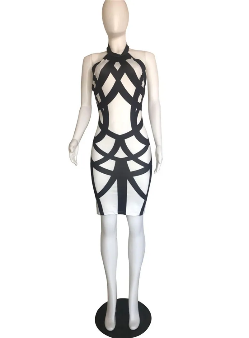 Sleeveless Sexy Bodycon Mini Dress Women Summer Halter Neck Geometric ...
