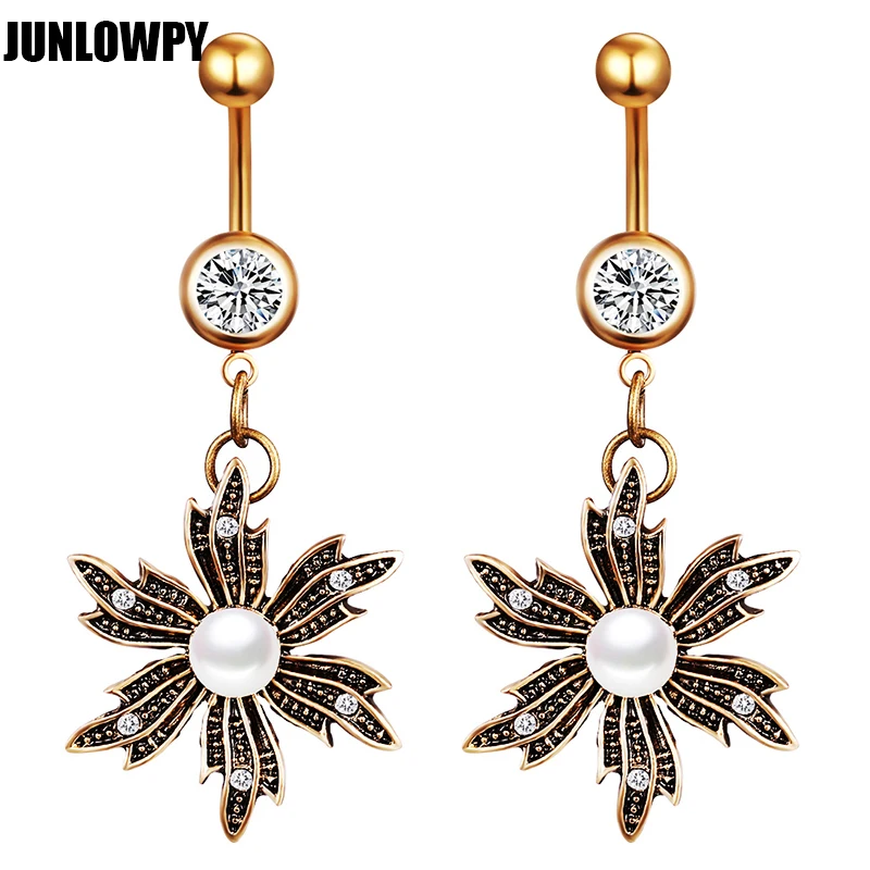 JUNLOWPY Belly Piercings 1 pcs Flower Dangle Cute Belly Bar 14g ... JUNLOWPY Belly Piercings 1 pcs Flower Dangle Cute Belly Bar 14g ...