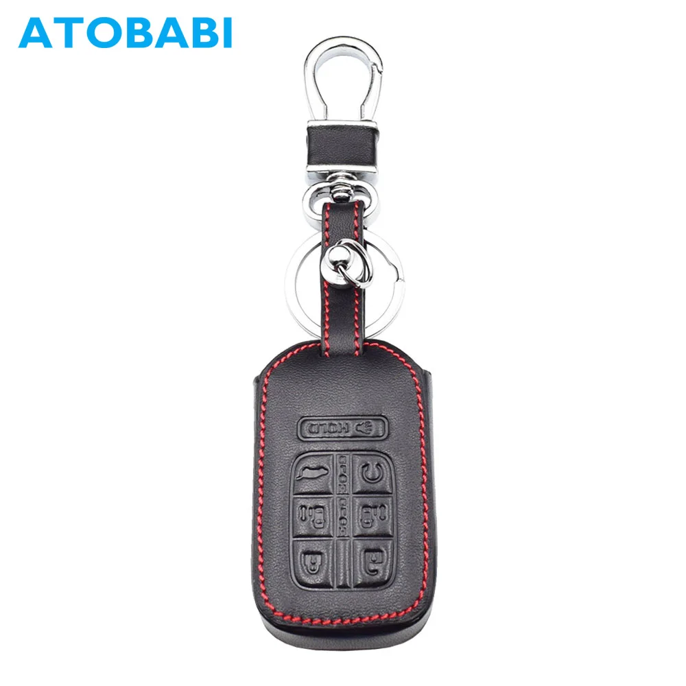 ATOBABI 7 Buttons Genuine Leather Car Key Case Keychain for Honda USA ...