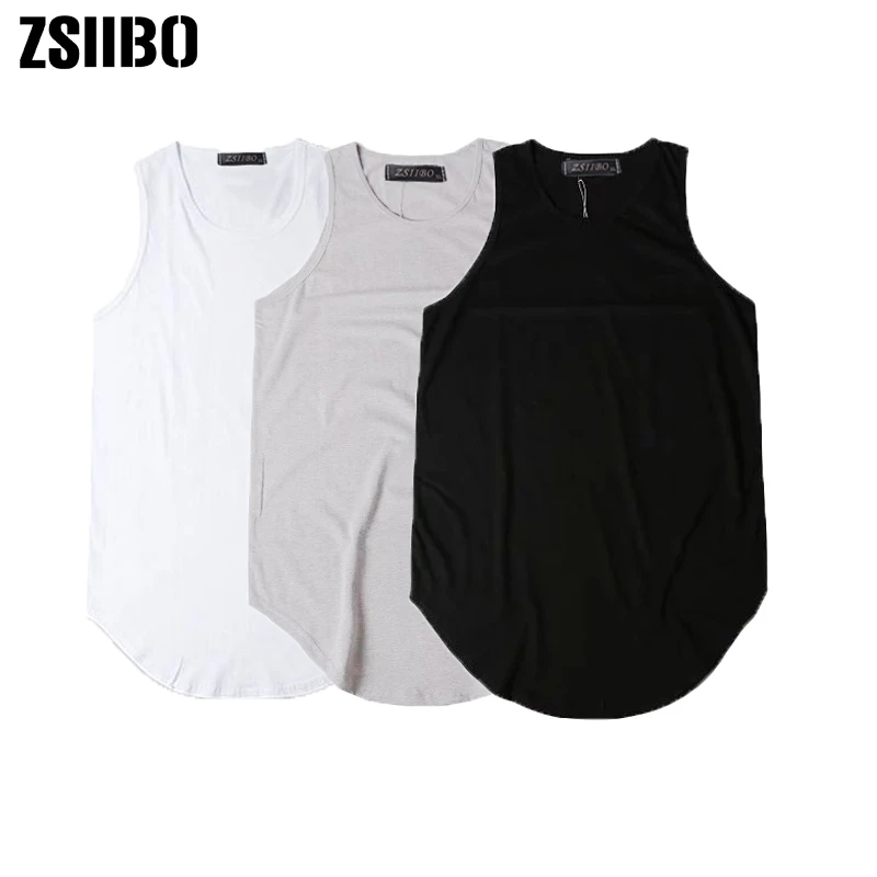 Streetwear Sleeveless Summer Extended Swag Tank Top Men Curved Hem Long ...