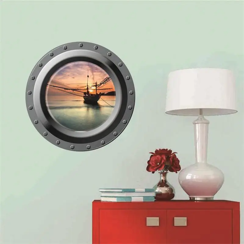 Wall Décor colored 3d portal Porthole wall decal landscape mountain ...
