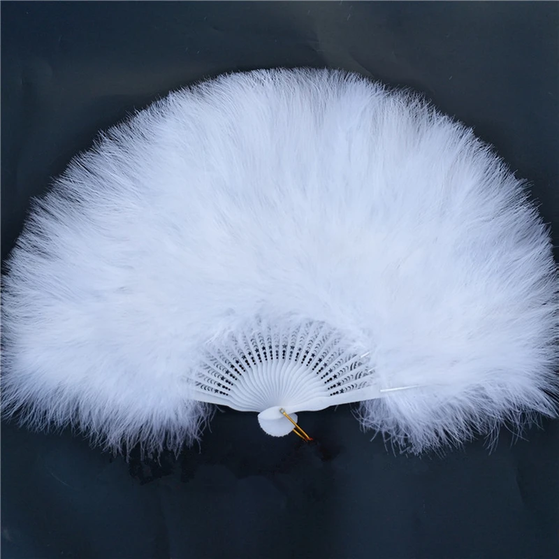 White Hand Fan Ladies Folding Feather Fans Home Decor Handmade Dance ...