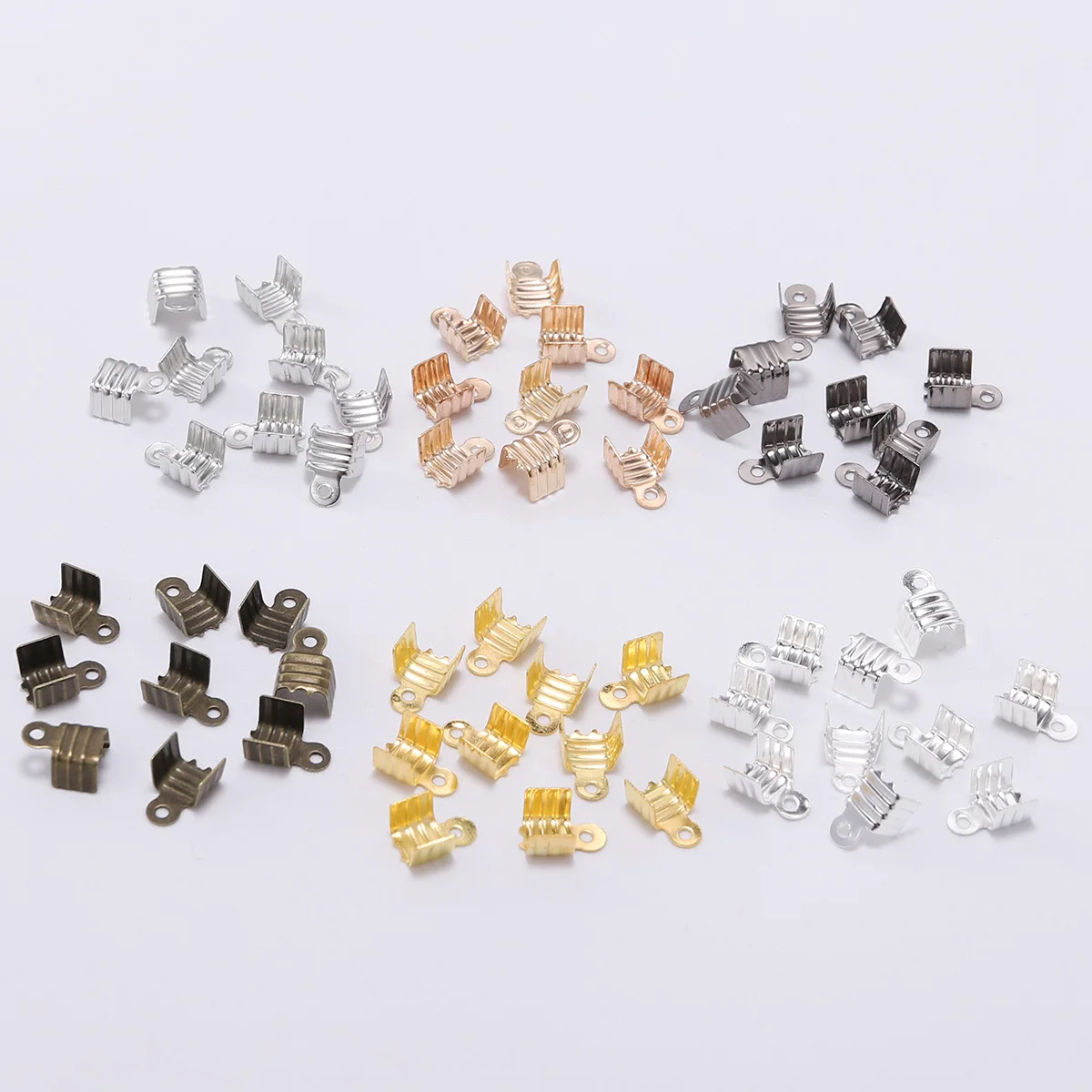 200pcs 3 4 5 8mm Gold Small Cord End Tip Fold Over Clasp Crimp Bead ...