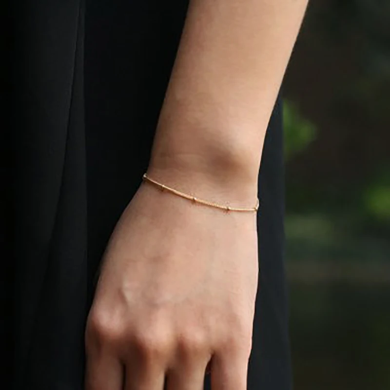 Gold Bead Bracelet Thin Minimalist Bracelet Dot Tiny Dainty Satellite Bracelet Ftacking
