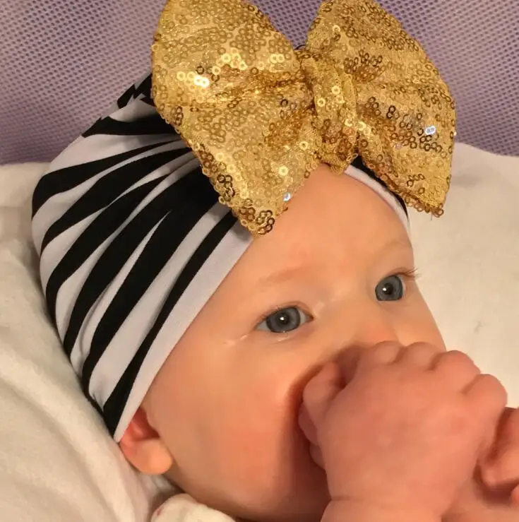 Stripe sequin Baby Hat Turbans Caps for girls Lovely Children winter ...