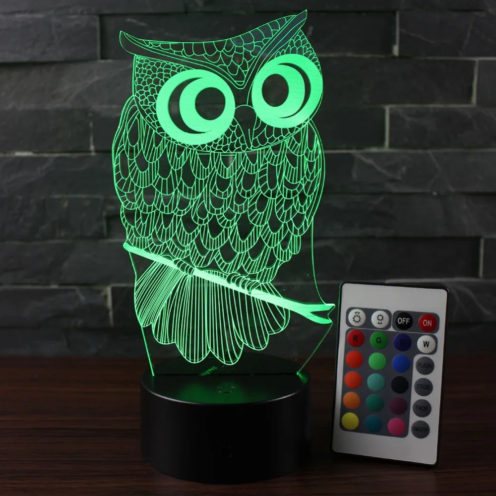 3D Illusion Led Lamp Owl 7 Color Change Led Bulb Decoration Animal ...