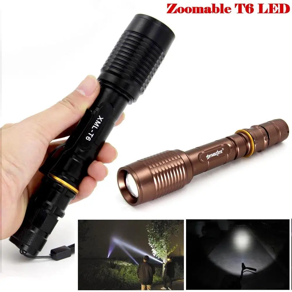 SKYWOLFEYE 8000 Lumen Zoomable T6 LED Flashlight 4 Modes Portable 18650 ...