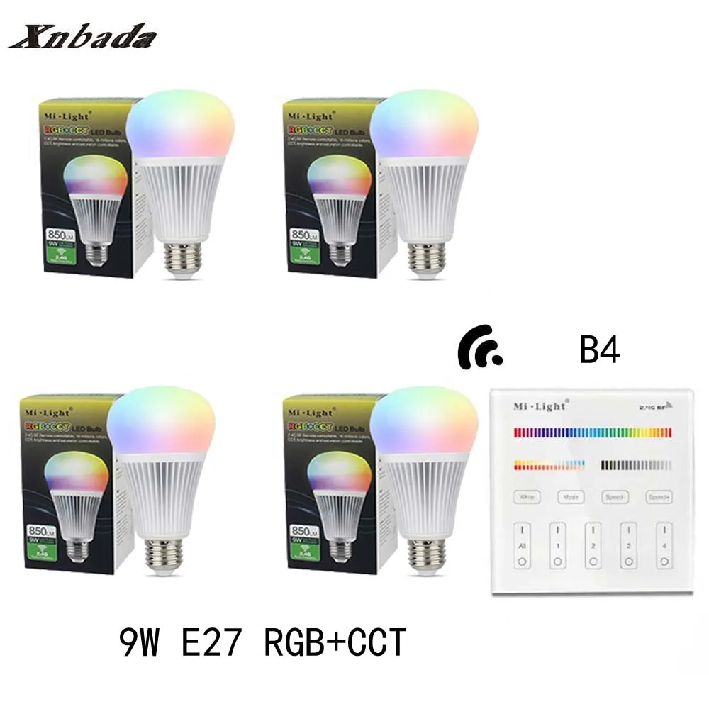 Mi Light 9W Led Lamp E27 RGB+CCT Led Bulb +B4(3V) Panel Remote Led ...