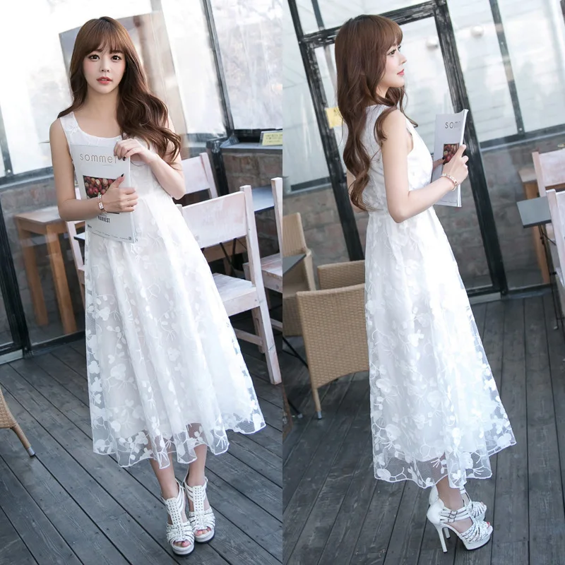 Summer Dress 2016 sleeveless O Neck chiffon lace collar printing ...