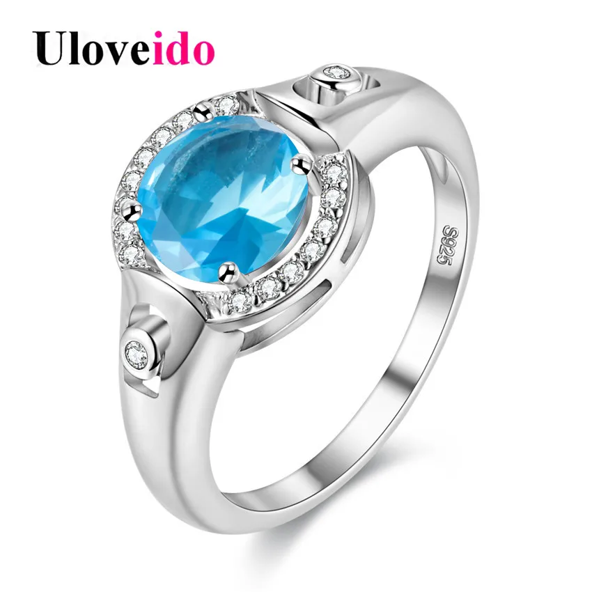 Uloveido Women Rings Wedding Band Silver Color Blue Rainbow Stone Ring ...