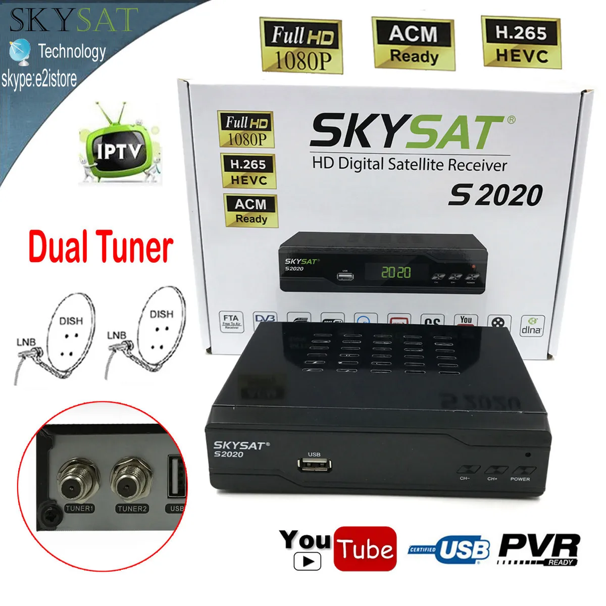 Skysat Dual Dish Twin Tuner H.265 AVC MPEG 4 Digital Satellite Receiver ...