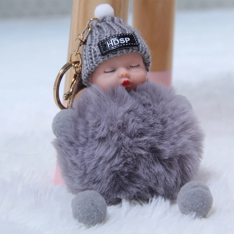 Children Stuffed Sleeping Baby Plush Keychains Fluffy Doll Hang ...