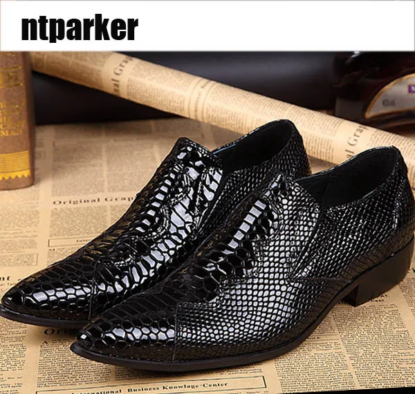 ntparker YMan Shoes Black Snake Skin Style Leather Shoes Handmade ...
