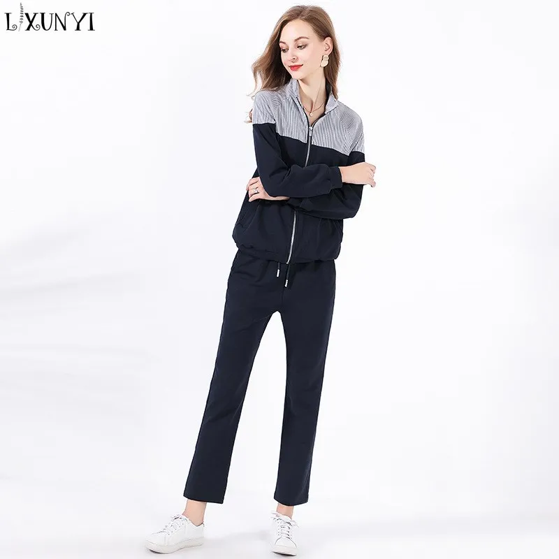 LXUNYI Autumn Long Sleeve Sweat Pants Suit Women Plus Size Two Piece lxunyi-autumn-long-sleeve-sweat-pants-suit-women-plus-size-two-piece