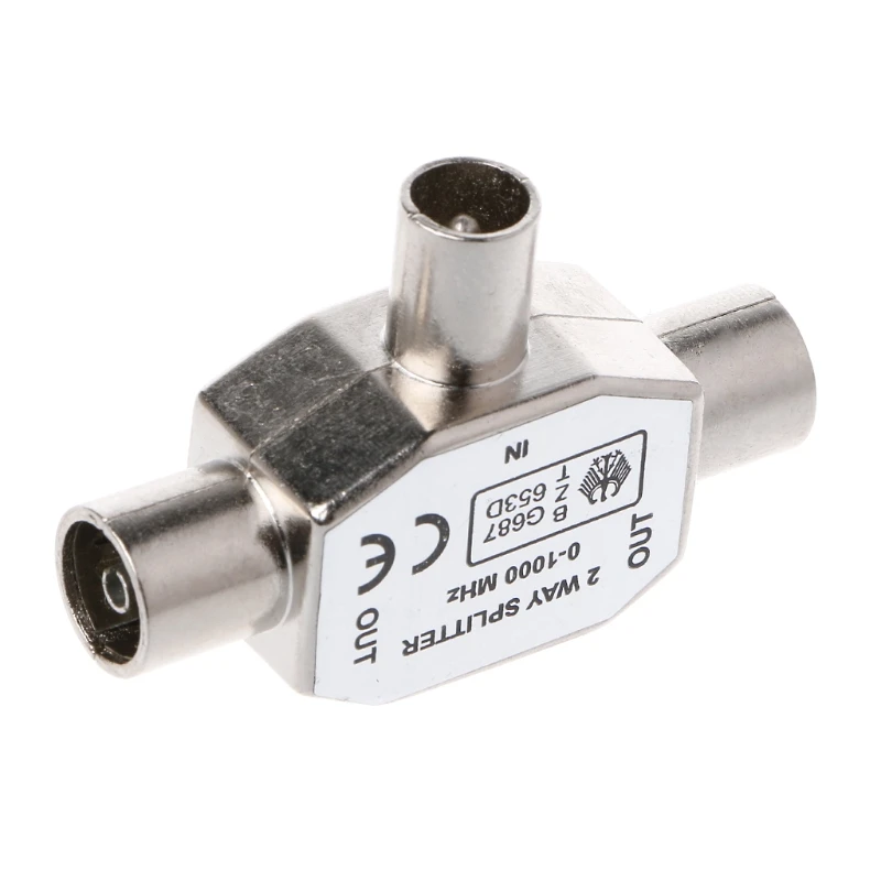 2 Way T Splitter1x Male to 2 x Female Metal COAX Coaxial TV Aerial ...