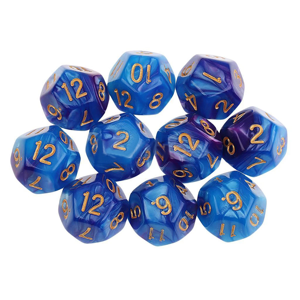 New 10pcs D12 Sided Polyhedral Dice Set Games Double Colors Acrylic