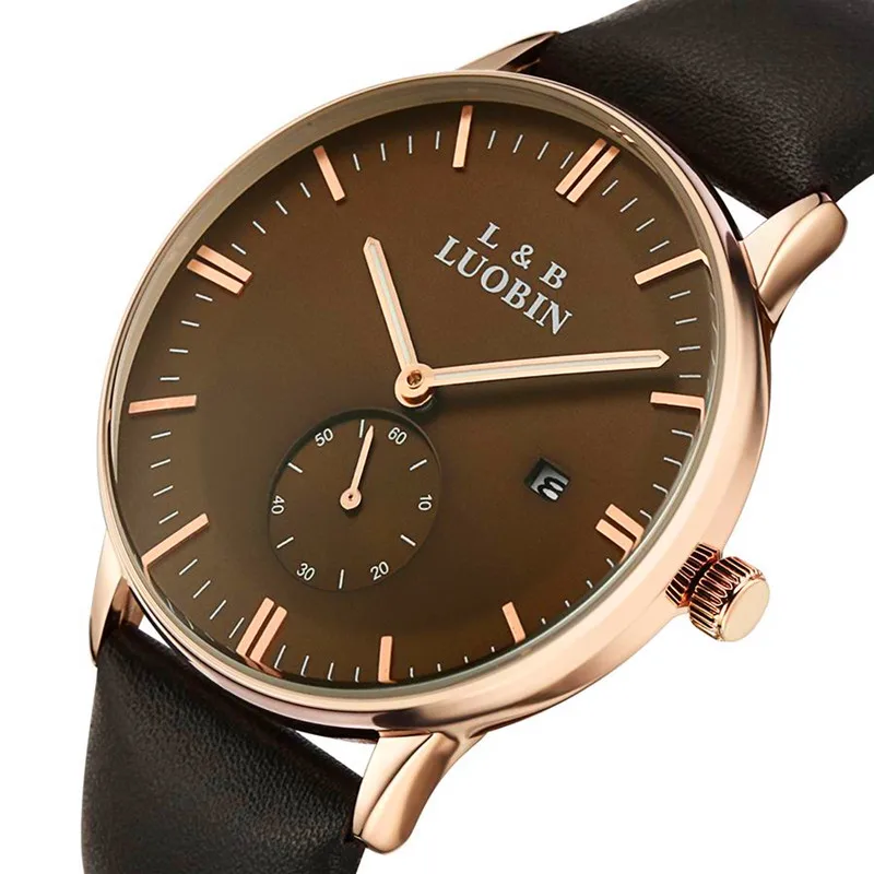 Fashion Men WatchTop brand LUOBIN waterproof mens watch male leather ...