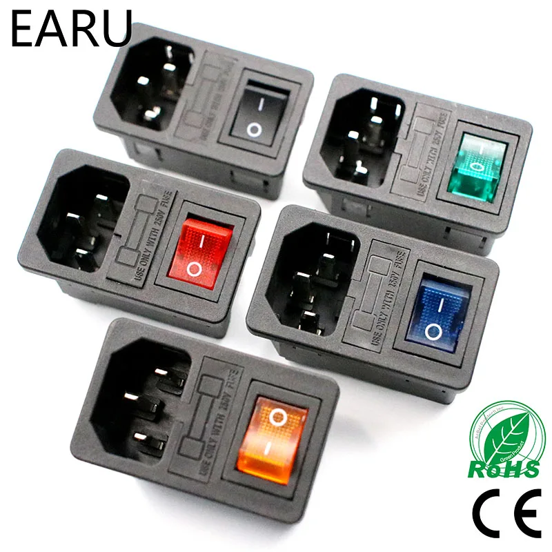 With 10A Fuse! Red Rocker Switch Fused IEC320 C14 Inlet Power Socket ...