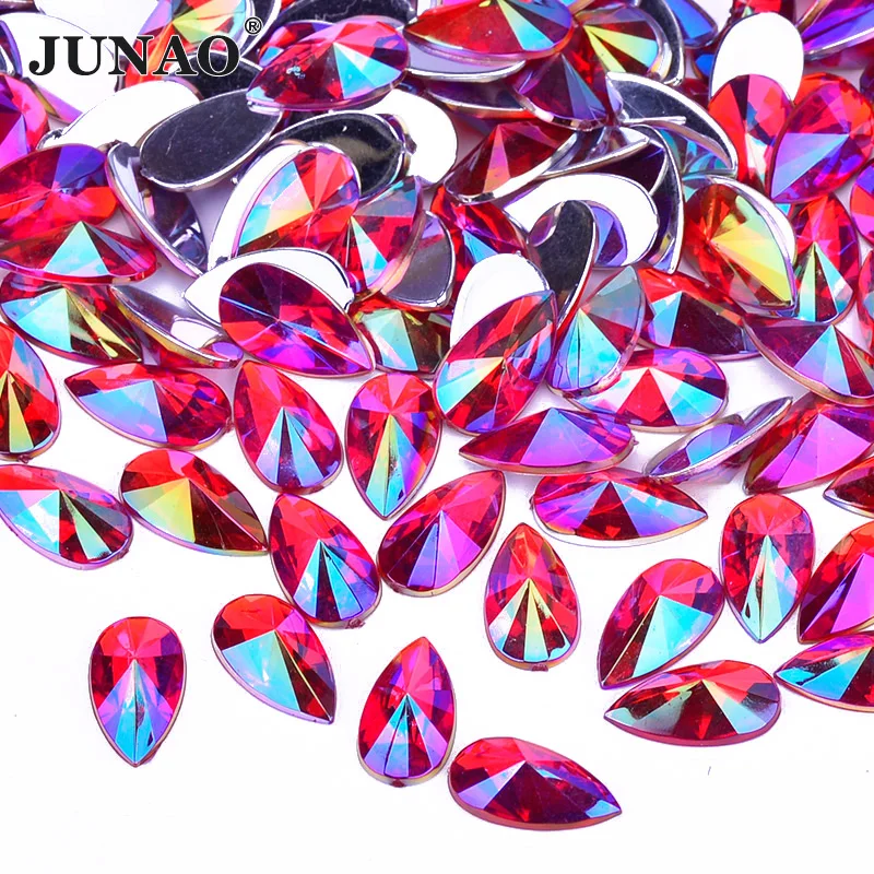 JUNAO-9-18mm-Red-AB-Crystals-Drop-Rhinestones-Flatback-Acrylic-Crystals ...