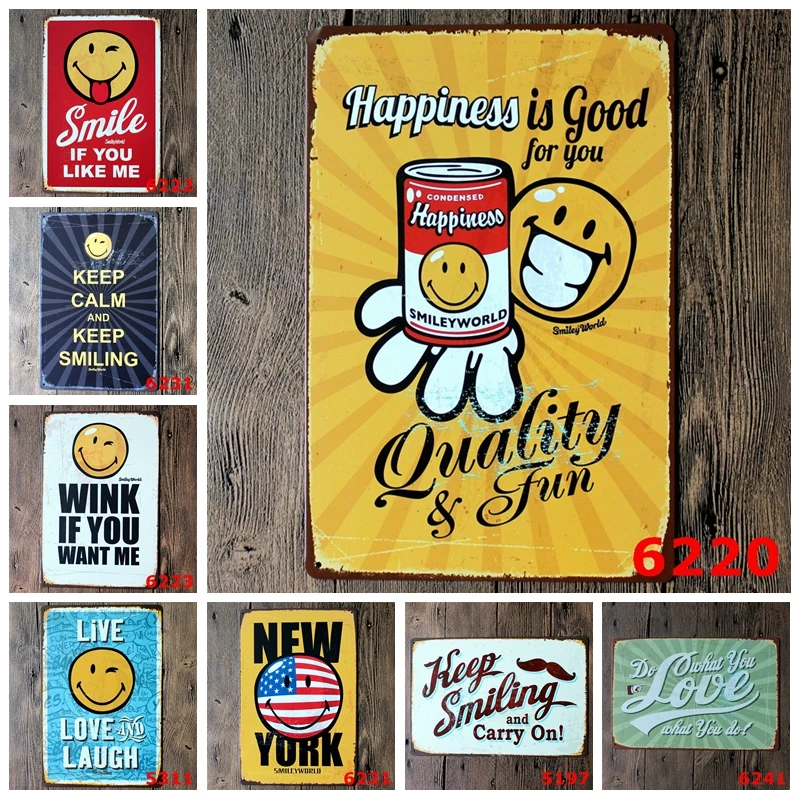 Keep Smiling And Carry On Metal Signs Smile Face Wall Stickers Pub Room ...