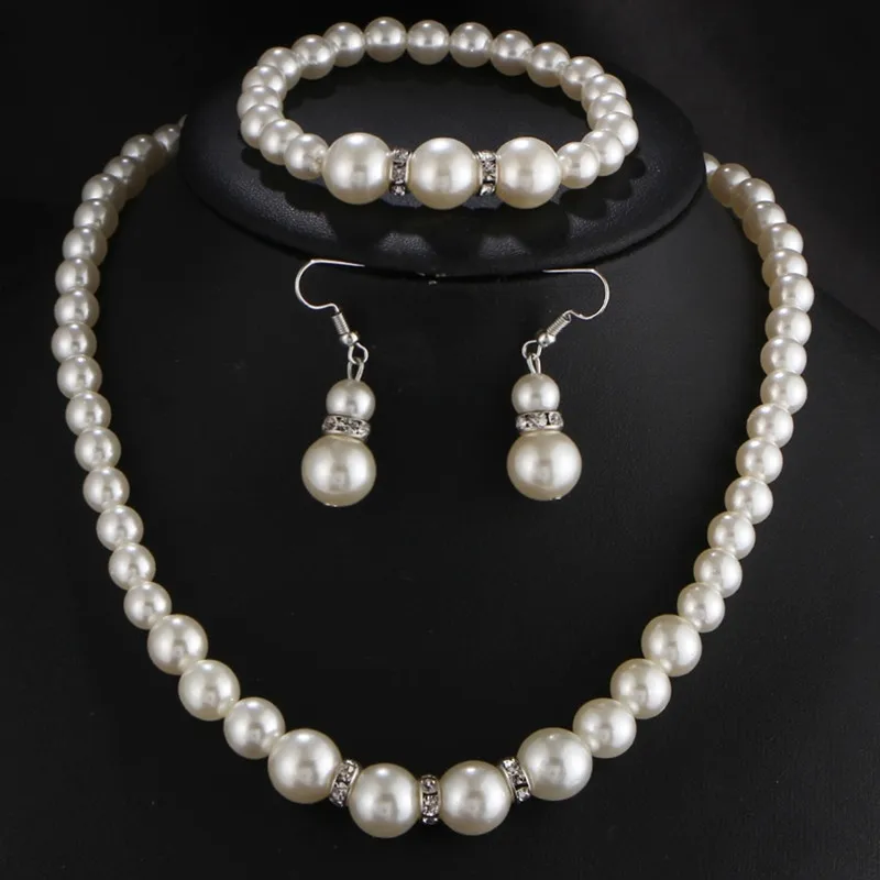 N308 Wedding Engagement Women Simulated Pearls Jewelry Set Necklace