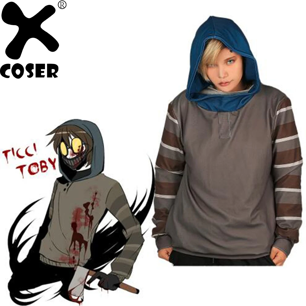 Xcoser Horror Creepypasta Ticci Toby Hoodie Warm Fleeced Hoody Gray Pullover Hooded Sweatshirt