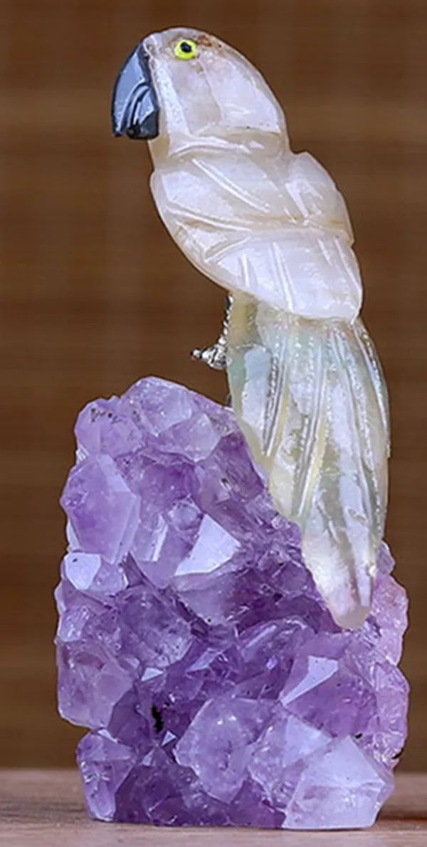 1PCS Genuine natural stone carving parrot birds home office living room ...