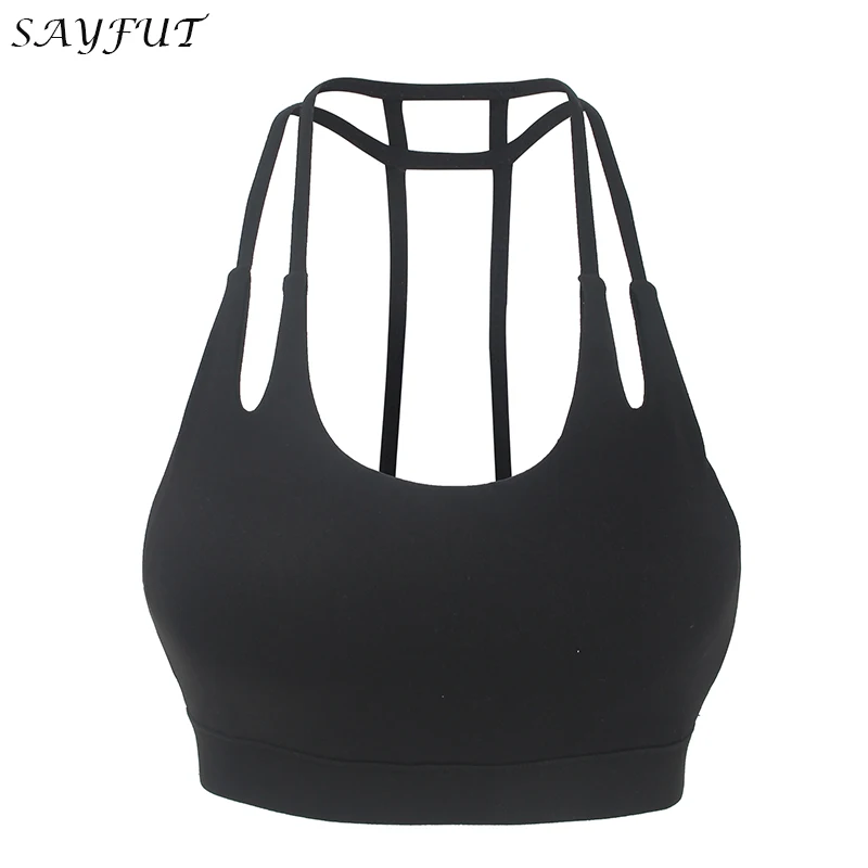 Sayfut 2018 Hot Back Sexy Yoga Bra Women Padded Sports Bra Shake Proof Running Bra Workout Gym