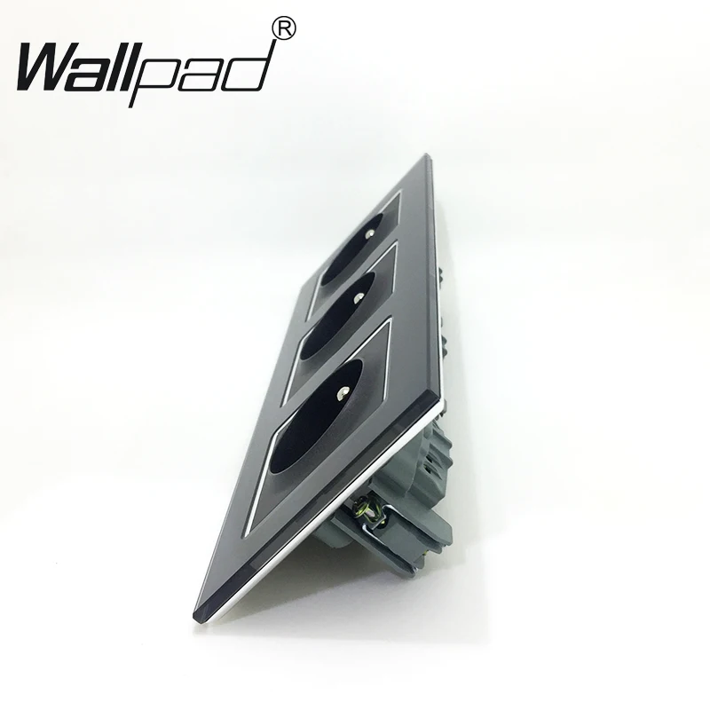 French Socket CE Wallpad Luxury Black Crystal Glass EU Standard Triple ...